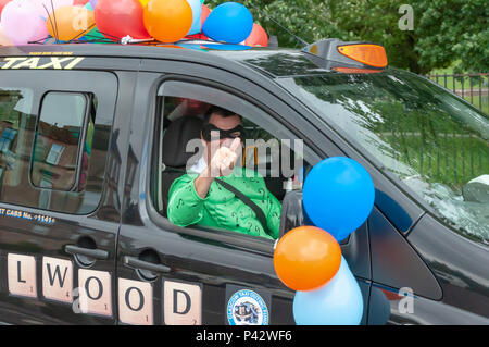 Hackney taxi cab driver giving directions to a pedestian in the city of ...