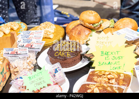 20th June 2018, London UK, Brexit flags, cakes and pork pies on display ...