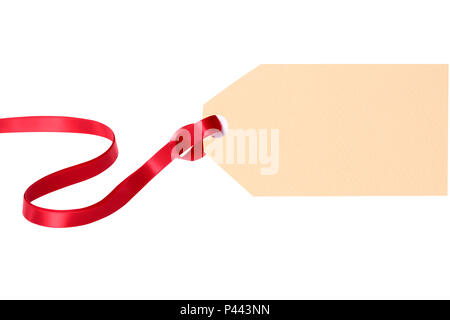 Plain gift tag with red ribbon isolated on white background Stock Photo ...