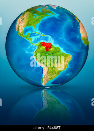 Venezuela highlighted on blue 3D model of political globe. 3D ...