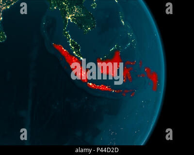 Illustration of Indonesia as seen from Earth’s orbit during sunset. 3D ...