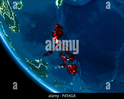 Map of Philippines in red on globe with real planet surface, embossed ...