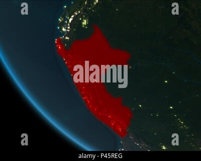 Peru from orbit of planet Earth in sunrise with highly detailed surface ...