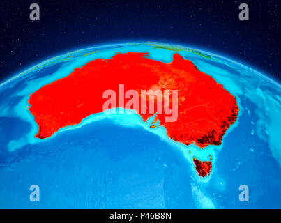 Australia Highlighted on 3D Earth model with water and visible country ...