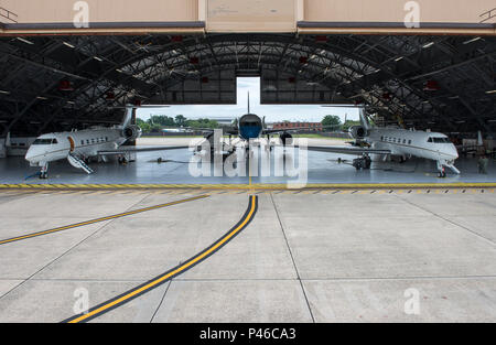 An 89th Airlift Wing C-37B aircraft is parked on the ramp prior to ...
