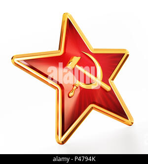 Communist symbols hammer and sickle on red star. 3D illustration Stock ...