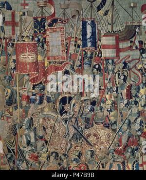 DETALLE DEL TAPIZ DE LAS NAVES O DE LA EXPEDICION DE BRUTO A AQUITANIA ...