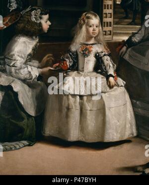 Las Meninas, painted by Diego Velazquez, 1656. Detail. Museo del Prado ...