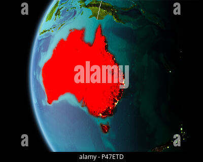 Australia from space with visible city lights. 3D illustration with ...