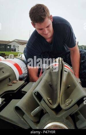 Quick Strike MK-62 mines hang in the bomb bay of a B-52H Stratofortress ...