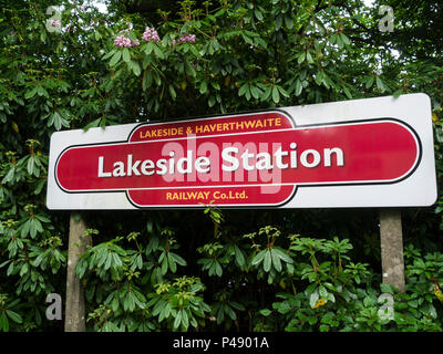 Lakeside station sign, of the Lakeside and Haverthwaite Railway ...