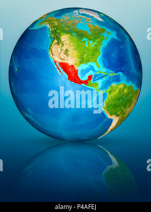 Mexico highlighted on blue 3D model of political globe with transparent ...