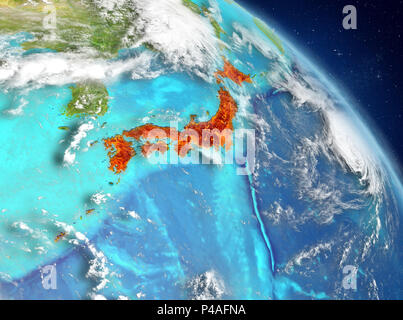 Japan as seen from Earth’s orbit on planet Earth at night highlighted ...