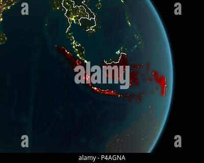 Night map of Indonesia as seen from space on planet Earth. 3D ...