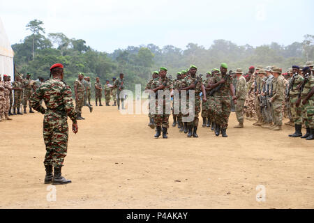 Gabonese Armed Forces Soldiers march during the closing day ceremony of ...