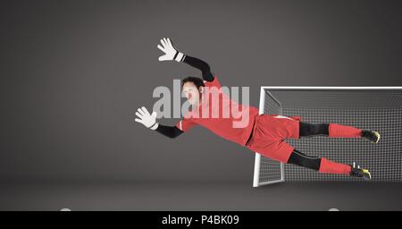 Football Goalkeeper saving shot in front of Dutch National Flag Stock ...