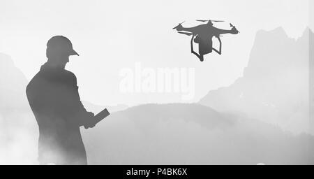 Man holding a clipboard with drone delivery concept Stock Photo - Alamy