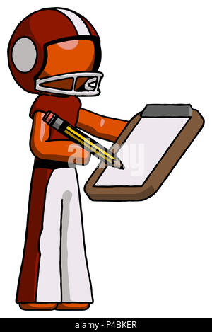 Orange football player man using laptop computer while lying on floor ...