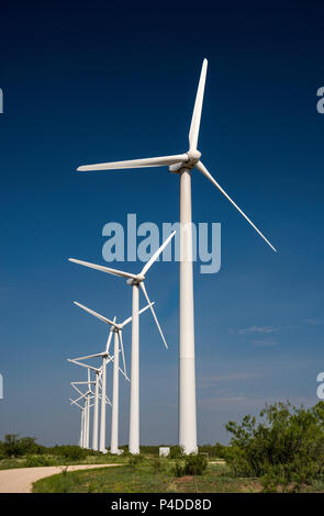 Wind turbines at Brazos Wind Farm on Llano Estacado plains escarpment ...