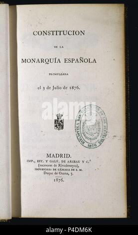 CONSTITUCION ESPAÑOLA DE 1876-PORTADA-IMPRESA EN TOLEDO EN 1892 ...
