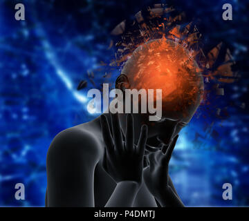 3D render of a female with head shattering depicting mental health ...