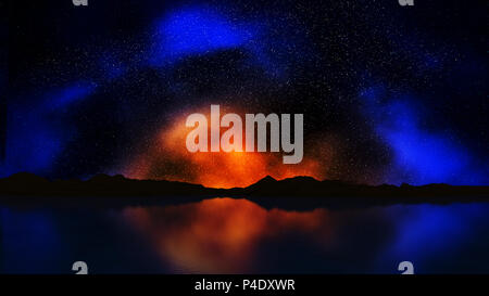 3D render of a landscape with colourful night sky Stock Photo - Alamy
