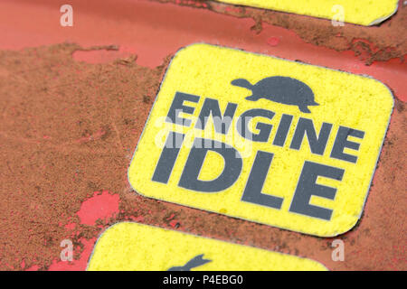 Engine management labels on tractor bodywork. Metaphor for tortoise and ...