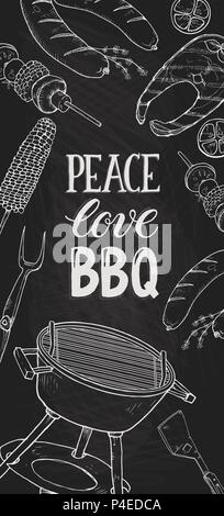 BBQ time, grill party retro poster set. Summer barbecue picnic. Cookout ...