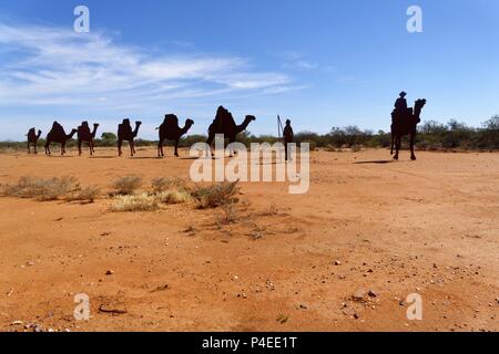 Figures of a Camel train, replicating the gold rush in the 1800's, Cue ...