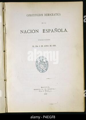 CONSTITUCION DE LA NACION ESPAÑOLA PROMULGADA EL 6/6/1869-PORTADA ...