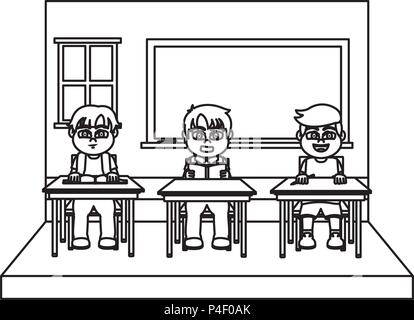 line students sitting school desk in the classroom vector illustration ...