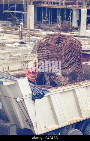 Bundles of angled rebar on delivery truck Stock Photo - Alamy