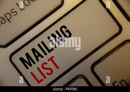 Text sign showing Mailing List. Business photo showcasing Names and ...