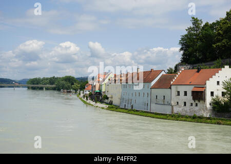 Inn River and Barockstadt Schärding, seen from the Old Bridge, Inn ...