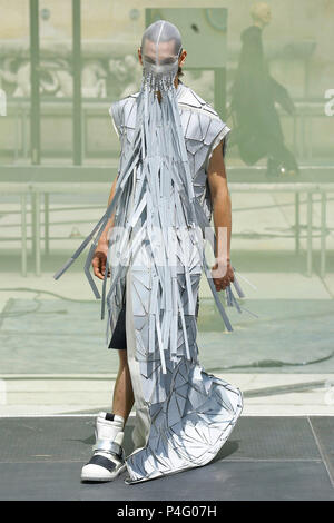 A model presents a creation for the Rick Owens Mens Fall/Winter 2020 ...