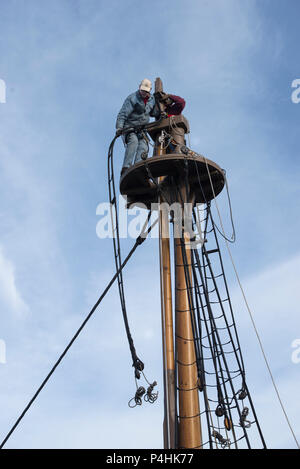 Rigging disassembly proceeds on historic sailing ship, a 17th century ...