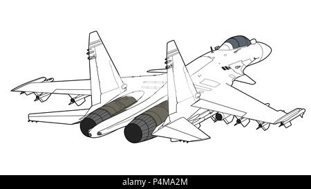 The newest russian jet fighter aircraft SU-57, T-50. Technichal draw ...