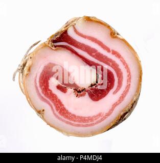 Italian raw pancetta belly bacon from pork Stock Photo - Alamy