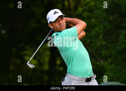 Xander Schauffele hits on the 12th fairway during a practice round for ...