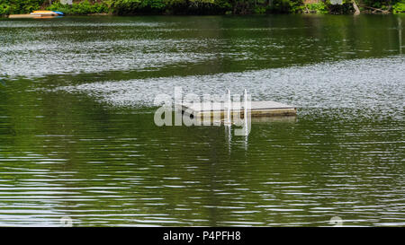wooden swim raft with ladder floating on a lake Stock Photo - Alamy