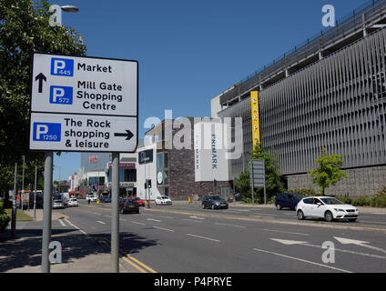Rock triangle multi storey car park with metal cladding, entrance with ...