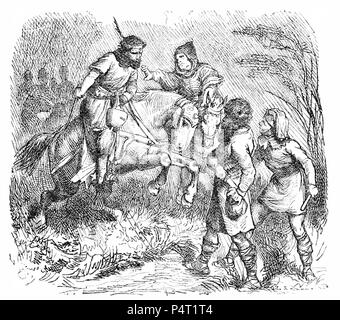 Engraving of medieval English knight on war horse from knight's ...