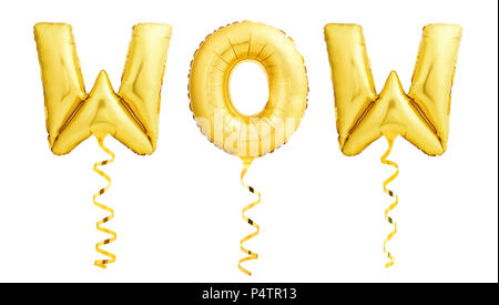 Golden sign WOW made of inflatable balloon isolated on white background ...