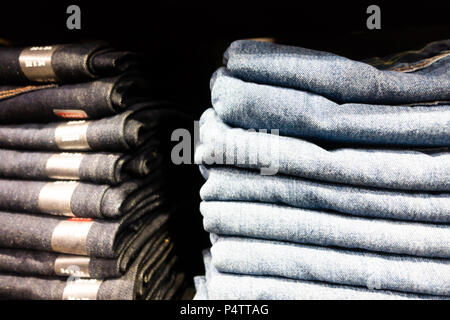 Men's Jeans Retail Display - Trouser Legs Turned Up Stock Photo - Alamy
