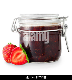 Strawberry jam. Glass jar of strawberry jam isolated on white ...