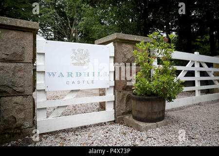 The main entrance to Wardhill Castle in Aberdeenshire, which is the ...