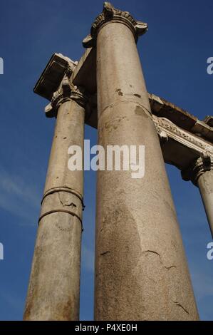 Italy. Rome. Temple of Saturn. 498 BC. Roman Forum Stock Photo ...