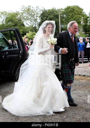 Rose Leslie with her father Sebastian Leslie arrive at Rayne Church ...