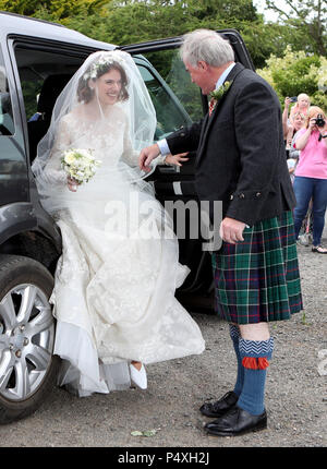 Rose Leslie with her father Sebastian Leslie arrive at Rayne Church ...