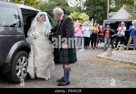 Rose Leslie with her father Sebastian Leslie arrive at Rayne Church ...